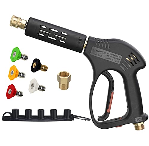 M MINGLE Short High Pressure Washer Gun, 5000 PSI, Replacement for Hot and Cold Water, M22 Fitting, 5 Nozzle Tips