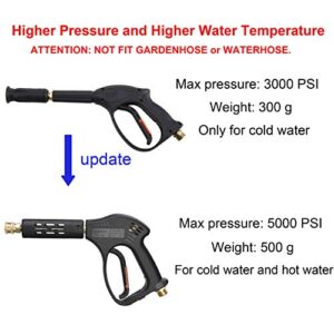 M MINGLE Short High Pressure Washer Gun, 5000 PSI, Replacement for Hot and Cold Water, M22 Fitting, 5 Nozzle Tips