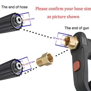 M MINGLE Short High Pressure Washer Gun, 5000 PSI, Replacement for Hot and Cold Water, M22 Fitting, 5 Nozzle Tips