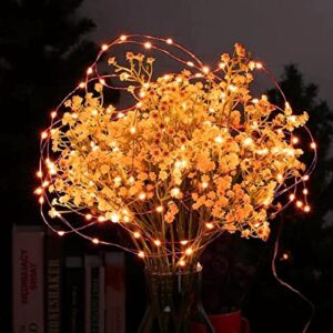 QITONG Orange Solar Fairy Lights Outdoor Waterproof, 2 Pack Each 66ft 200 LED Solar String Lights, 8 Modes Silver Wire Solar Twinkle Lights for Garden Yard Patio Fence Decoration