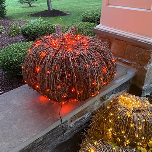 QITONG Orange Solar Fairy Lights Outdoor Waterproof, 2 Pack Each 66ft 200 LED Solar String Lights, 8 Modes Silver Wire Solar Twinkle Lights for Garden Yard Patio Fence Decoration