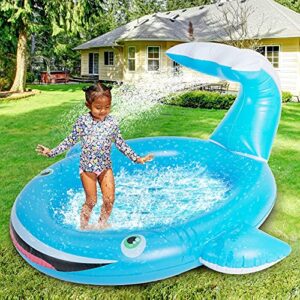 Inflatable Kiddie Pool Sprinkler Splash Pad for Kids Toddlers Outside Children Inflatable Whale Baby Wading Pool Outdoor Swimming Pool Summer Water Toys for Boys Girls Yard Garden