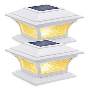 siedinlar solar post lights outdoor glass led fence cap light 2 modes for 4×4 5×5 6×6 posts patio deck garden decoration warm white/cool white lighting white (2 pack)