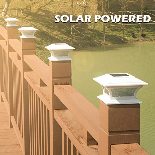 SIEDiNLAR Solar Post Lights Outdoor Glass LED Fence Cap Light 2 Modes for 4x4 5x5 6x6 Posts Patio Deck Garden Decoration Warm White/Cool White Lighting White (2 Pack)