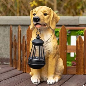 garden dog statues outdoor decor, solar lights outdoor statue garden decorations solar dog ornaments for patio, lawn, yard art decoration, housewarming garden gift