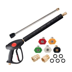 aurora car pressure washer gun with extension wand for hot and cold water, 40 inch, 4000 psi power washer gun with m22 fitting, 5 nozzle tips