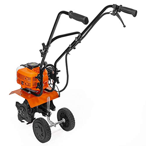 XtremepowerUS Commercial 55CC Tiller Cultivator 2-Cycle Gas Powered Garden Yard Grass Walk Behind Soil Prep Root Dirt with Handle