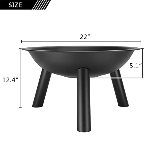 Portable Outdoor Fire Pit Bowl 22" Heavy Cast Iron Round BBQ Gril, Modern Stylish Fire Pit for Patio Backyard Garden Camping Picnic