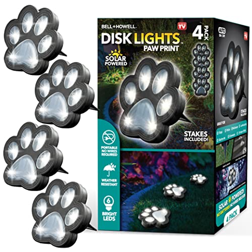 Bell+Howell Paw Print Disk Lights, Paw Shaped Solar Ground Lights Outdoor Waterproof, Outdoor Pathway Lights, Driveway Solar Lights, Outdoor Ground Light for Landscape Lighting for Patio, Deck–4 Pk