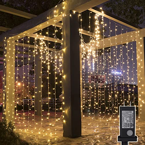 Eueasy Gazebo Lights Outdoor, 10ftx10ft Plug in Holiday Chandelier Fairy Lights 300 LED 8 Lighting Modes, Waterproof Curtain Lights for Gazebo, Party, Window, Garden (Warm White)