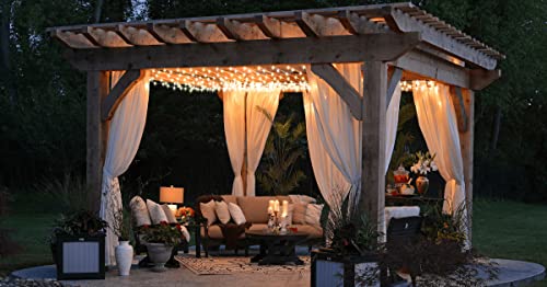 Eueasy Gazebo Lights Outdoor, 10ftx10ft Plug in Holiday Chandelier Fairy Lights 300 LED 8 Lighting Modes, Waterproof Curtain Lights for Gazebo, Party, Window, Garden (Warm White)