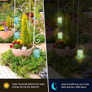 3 Pieces Solar Powered Mosaic Lights, Outdoor Hanging Solar Lantern Lamp Waterproof Table Lamp Mosaic Night Light for Tree, Garden, Patio, Party, Yard, Outdoor, Indoor Decorations (Blue)