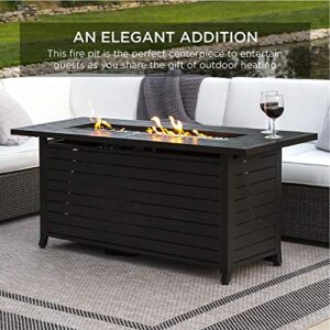 Best Choice Products 57in Propane Gas Fire Pit Table, 50,000 BTU Outdoor Rectangular Firepit for Outside, Patio w/Extruded Aluminum Table Top, Burner Lid, Storage, Cover, Glass Beads - Dark Brown