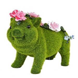 asawasa flocking pig solar garden statues and sculptures outdoor decor,garden figurines with solar powered lights for patio,lawn,yard art decoration,housewarming garden gift,10.4×5.0x7.1 inch