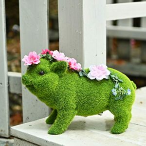 ASAWASA Flocking Pig Solar Garden Statues and Sculptures Outdoor Decor,Garden Figurines with Solar Powered Lights for Patio,Lawn,Yard Art Decoration,Housewarming Garden Gift,10.4x5.0x7.1 Inch