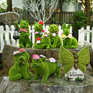 ASAWASA Flocking Pig Solar Garden Statues and Sculptures Outdoor Decor,Garden Figurines with Solar Powered Lights for Patio,Lawn,Yard Art Decoration,Housewarming Garden Gift,10.4x5.0x7.1 Inch