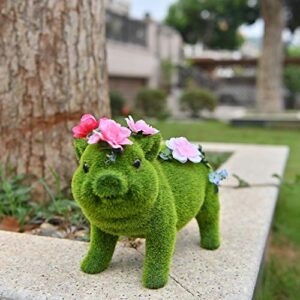 ASAWASA Flocking Pig Solar Garden Statues and Sculptures Outdoor Decor,Garden Figurines with Solar Powered Lights for Patio,Lawn,Yard Art Decoration,Housewarming Garden Gift,10.4x5.0x7.1 Inch