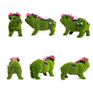 ASAWASA Flocking Pig Solar Garden Statues and Sculptures Outdoor Decor,Garden Figurines with Solar Powered Lights for Patio,Lawn,Yard Art Decoration,Housewarming Garden Gift,10.4x5.0x7.1 Inch