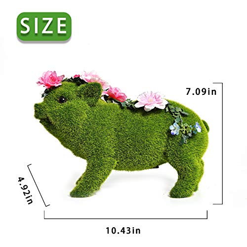 ASAWASA Flocking Pig Solar Garden Statues and Sculptures Outdoor Decor,Garden Figurines with Solar Powered Lights for Patio,Lawn,Yard Art Decoration,Housewarming Garden Gift,10.4x5.0x7.1 Inch