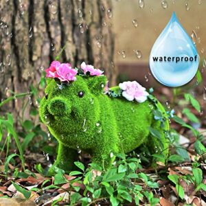 ASAWASA Flocking Pig Solar Garden Statues and Sculptures Outdoor Decor,Garden Figurines with Solar Powered Lights for Patio,Lawn,Yard Art Decoration,Housewarming Garden Gift,10.4x5.0x7.1 Inch