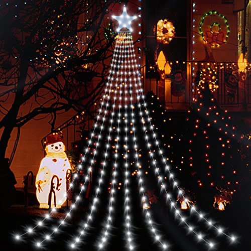 Ghope Outdoor Christmas Decorations Star Lights 298 LED 11.5ft Christmas Tree Lights 8 Lighting Modes String Lights Waterproof Christmas Lights Indoor Outdoor for Home Xmas Tree Garden Yard Decor