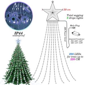 Ghope Outdoor Christmas Decorations Star Lights 298 LED 11.5ft Christmas Tree Lights 8 Lighting Modes String Lights Waterproof Christmas Lights Indoor Outdoor for Home Xmas Tree Garden Yard Decor