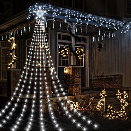 Ghope Outdoor Christmas Decorations Star Lights 298 LED 11.5ft Christmas Tree Lights 8 Lighting Modes String Lights Waterproof Christmas Lights Indoor Outdoor for Home Xmas Tree Garden Yard Decor