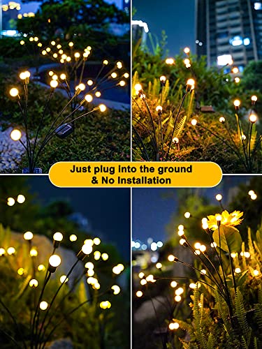 Solar Outdoor Lights 2 Pack 10leds Solar Firefly Lights Outdoor Waterproof Starburst Swaying Solar Garden Lights, Sway By Wind, Christmas Outdoor Solar Lights Decorative For Yard Pathway Warm White