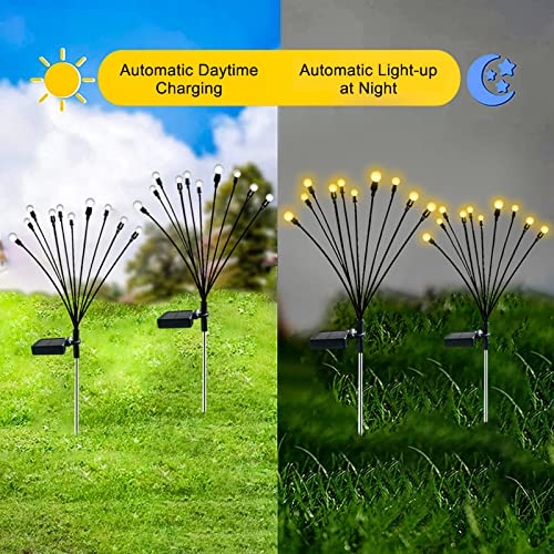 Solar Outdoor Lights 2 Pack 10leds Solar Firefly Lights Outdoor Waterproof Starburst Swaying Solar Garden Lights, Sway By Wind, Christmas Outdoor Solar Lights Decorative For Yard Pathway Warm White