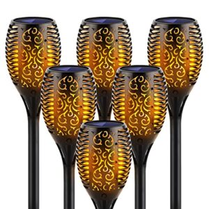 6 packs solar torch light with flickering flame, ip65 waterproof 33 led solar outdoor lights landscape decoration dusk to dawn auto on/off security torch for yard, villa, garden, park, aisle, lawn