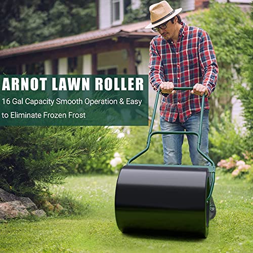 Arnot Lawn Roller, Heavy-Duty Push/Tow Behind Water/Sand Filled Roller for Park, Garden, Yard, Ball Field, 16x20-Inch, 60L/ 16 Gallons, Black