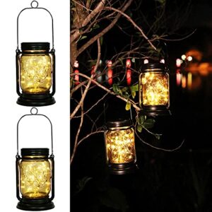 hanging solar lantern, 2 pack solar powered waterproof landscape lanterns, 30 leds solar mason jar lid fairy string light for patio, yard, garden and pathway decoration (fairy light 2 pack)