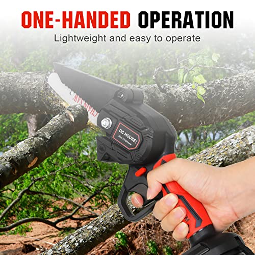 DC HOUSE Mini Chainsaw Cordless 4 Inch Battery Powered Electric Power Chain Saw, 21V 2pcs Batteries Portable Wood Saw for Branch Wood Cutting Garden Tree Trimming Logging Pruning