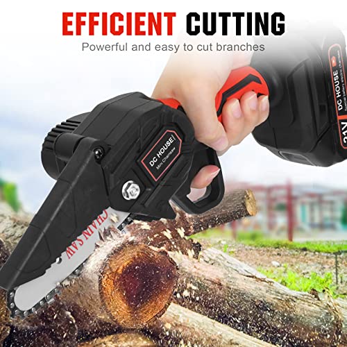 DC HOUSE Mini Chainsaw Cordless 4 Inch Battery Powered Electric Power Chain Saw, 21V 2pcs Batteries Portable Wood Saw for Branch Wood Cutting Garden Tree Trimming Logging Pruning