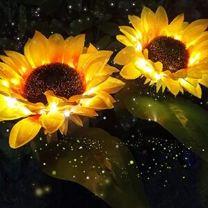 greenke sunflower solar lights outdoor garden decorative, led solar garden flower lights waterproof for yard path garden patio decoration – 2 pack (yellow)