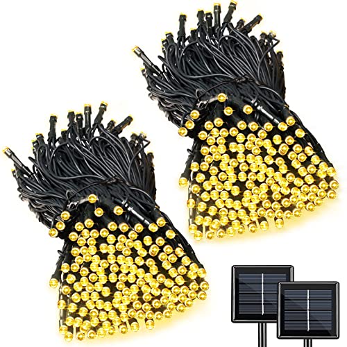 LALAPAO 2 Pack Super-Long Solar String Lights 85FT 240 LED 8 Modes Solar Powered Outdoor Lighting Waterproof Christmas Fairy Lights for Xmas Tree Garden Homes Wedding Lawn Party Decor(Warm White)