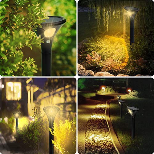 Leolee Solar Pathway Lights, 4 Pack LED Solar Powered Garden Lights, 2 Modes Max 120H Lighting Solar Landscape Lights, IP65 Waterproof Solar Motion Lights Outdoor for Walkway, Yard, Patio, Driveway