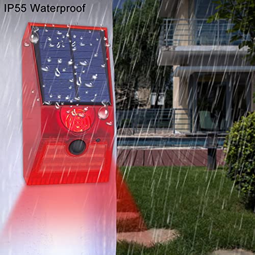 Aolyty Solar Warning Lights with 100DB Alarm Sound, 6 Modes Solar Motion Sensor Wall Light Waterproof Security Flashing Lamp for Home Garden Warehouse Pasture Farm Barn Factory Orchard (Red)