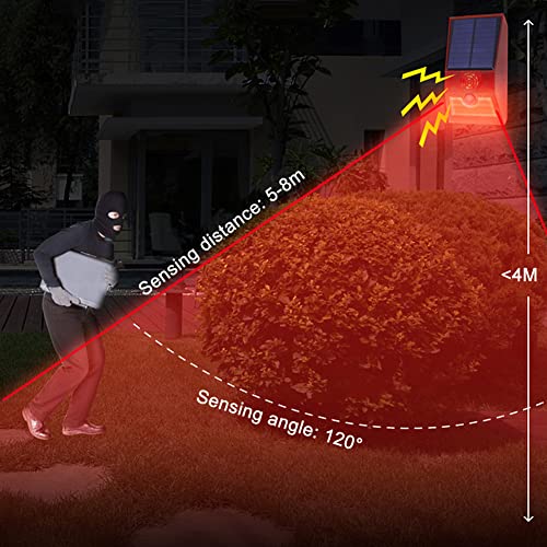 Aolyty Solar Warning Lights with 100DB Alarm Sound, 6 Modes Solar Motion Sensor Wall Light Waterproof Security Flashing Lamp for Home Garden Warehouse Pasture Farm Barn Factory Orchard (Red)