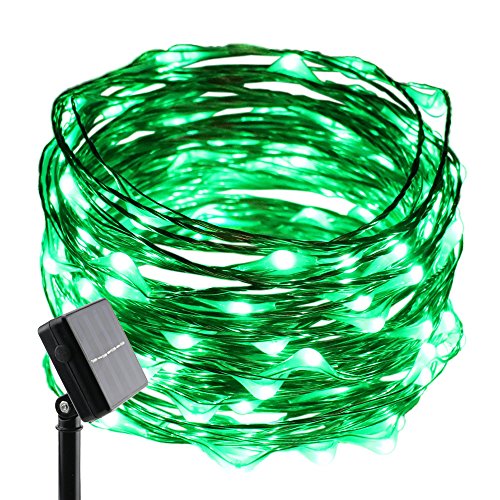 ErChen Solar Powered Copper Wire Led String Lights, 33FT 100 LEDs Waterproof 8 Modes Decorative Fairy Lights for Outdoor Christmas Garden Patio Yard (Green)