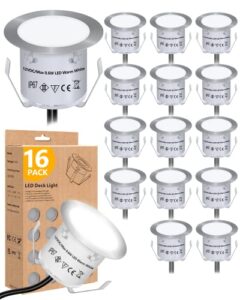 hiboitec recessed led deck light kits(16 pack), 12v low voltage landscape lighting, ip67 waterproof outdoor step stair lights, deck lighting for garden,yard steps,stair,patio,floor,decoration, white