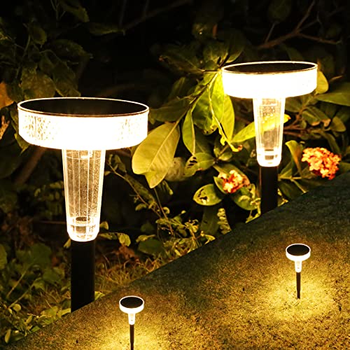 GreenClick Solar Pathway Lights, 2 Pack Bright Solar Lights Outdoor Waterproof IP65 Auto On/Off Solar Outdoor Lights Solar Powered Landscape Lights Decorative for Path Garden Driveway Yard(Warm White)