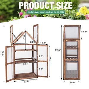 Giantex 3-Tier Garden Cold Frame, Portable Wooden Mini Greenhouse Storage Shelves, Transparent Flip-Top Roof, Indoor & Outdoor Raised Flower Planter for Garden, Patio, Balcony