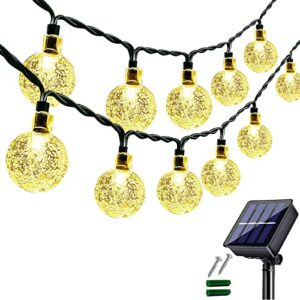 ligarko solar string lights outdoor 50led 7m/23ft crystal globe lights 8 modes lighting solar, waterproof patio lights for garden courtyards party wedding (warm white)