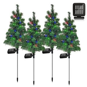 fanfx solar christmas tree garden stake lights waterproof christmas decorations tree lights outdoor xmas tree light christmas décor pathway lights patio yard (color, 4pcs)