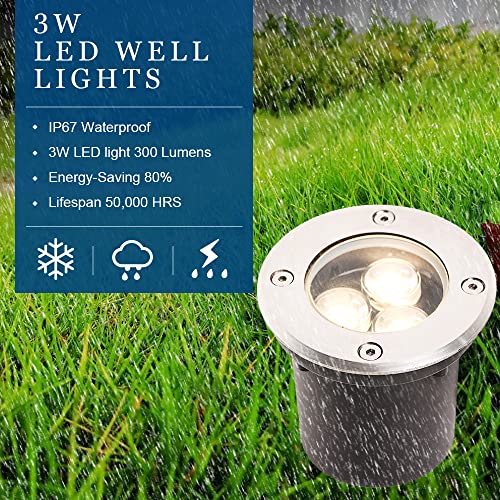 3W Led Low Voltage Landscape Lighting with Wire Connectors,Led Well Lights,12V In Ground Lights and Landscape Lights IP67 Waterproof for Garden, Driveway, Deck,Tree Up lights( Warm White 12 Pack)