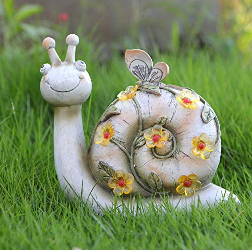 WSgift Resin Snail Figurine Lights Solar Powered Outdoor Statue Lights for Patio Lawn Garden Yard Decorations, L8.5 x W3.5X H8.5 Inch