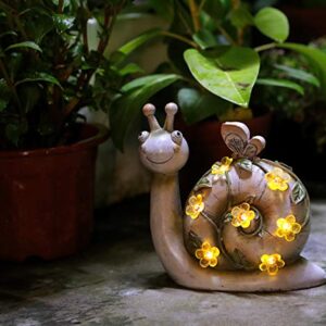 WSgift Resin Snail Figurine Lights Solar Powered Outdoor Statue Lights for Patio Lawn Garden Yard Decorations, L8.5 x W3.5X H8.5 Inch