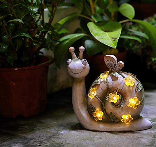 WSgift Resin Snail Figurine Lights Solar Powered Outdoor Statue Lights for Patio Lawn Garden Yard Decorations, L8.5 x W3.5X H8.5 Inch