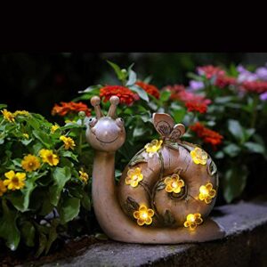 WSgift Resin Snail Figurine Lights Solar Powered Outdoor Statue Lights for Patio Lawn Garden Yard Decorations, L8.5 x W3.5X H8.5 Inch